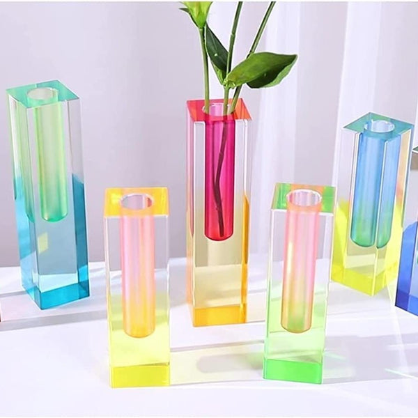 Minimalist Nordic ins Acrylic Vase Square Column Glass Bubble Flower U ...